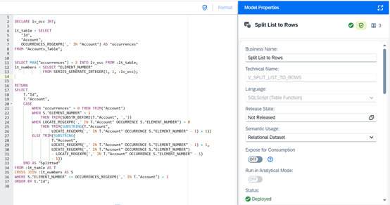 Splitting Comma-Separated Lists into Rows in SAP Datasphere with SQLScript